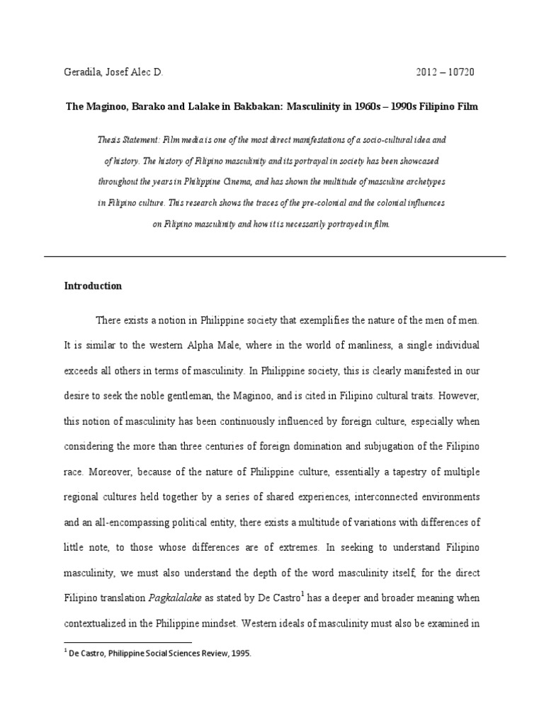 The Maginoo Barako And Lalake In Bakbakan Masculinity In 1960s