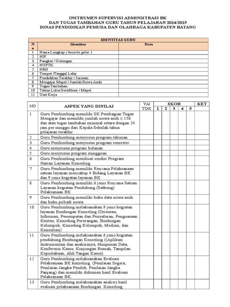 Instrumen Supervisi Adm Guru BK | PDF