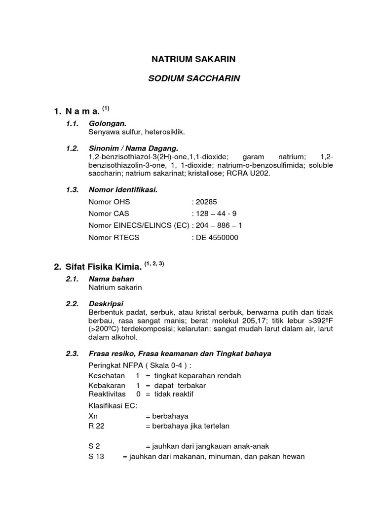 Info Lengkap Natrium Sakarin dan Bahayanya | PDF | Memasak, Makanan ...