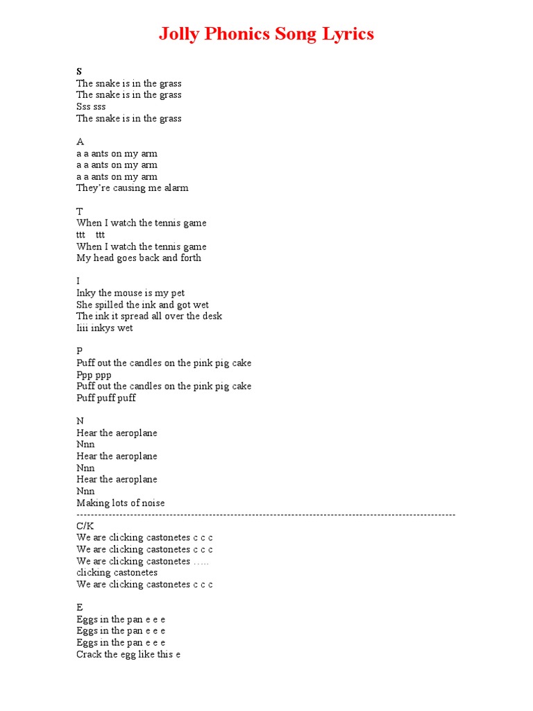 Jolly Phonics Song Lyrics Pdf Nature