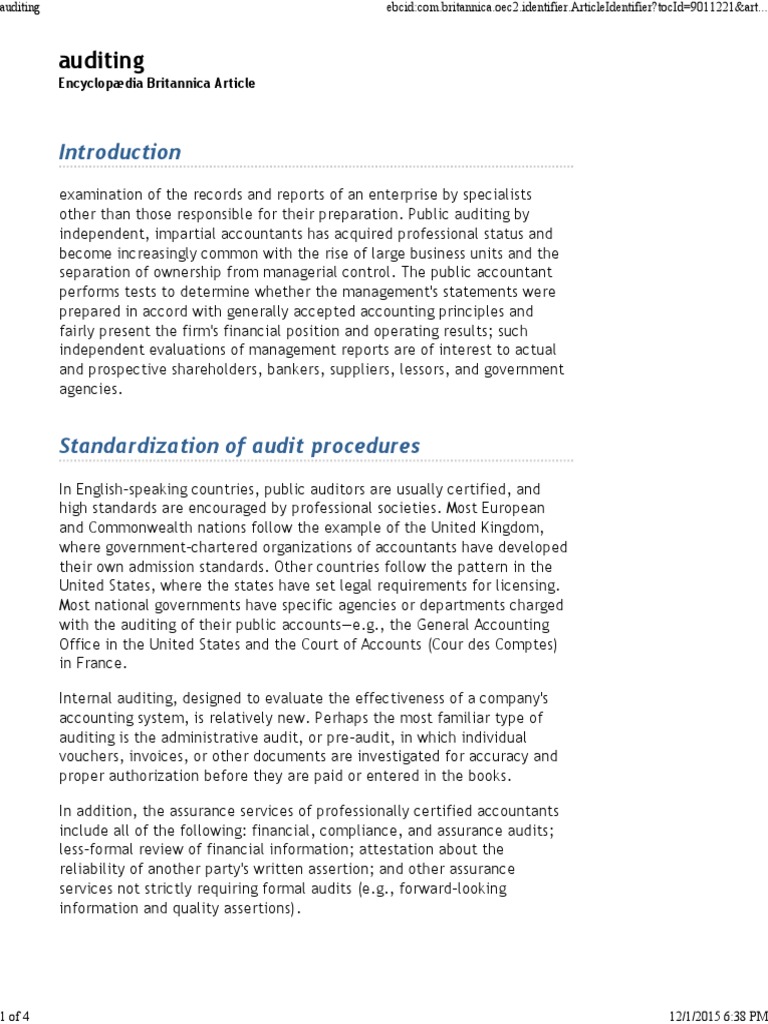 Auditing: Encyclopædia Britannica Article | PDF | Audit | Accounting
