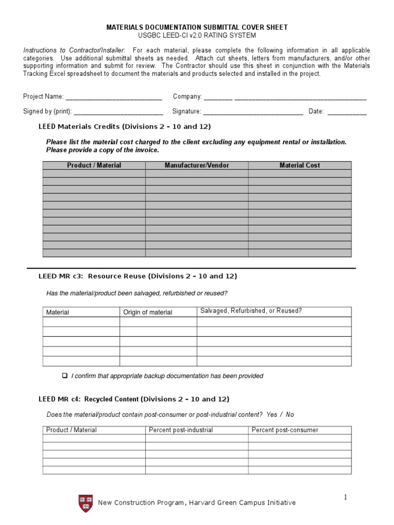 LEED-CI Materials Submittal Guide | PDF | Leadership In Energy And Environmental Design | Forest ...