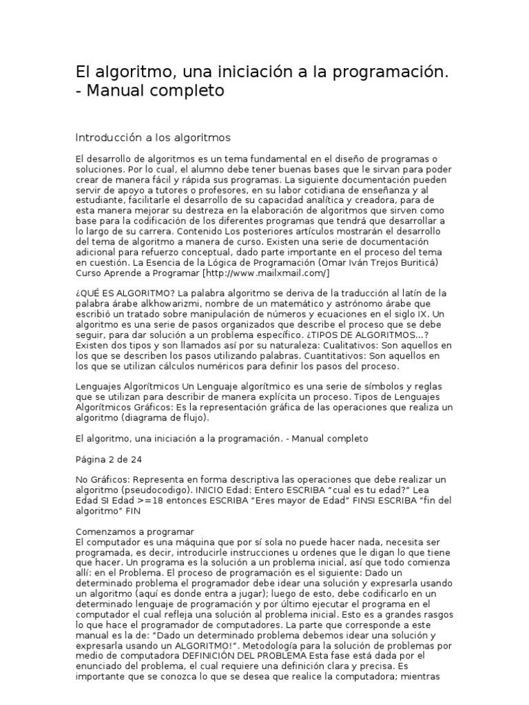 El Algoritmo | PDF | Algoritmos | Programación de computadoras
