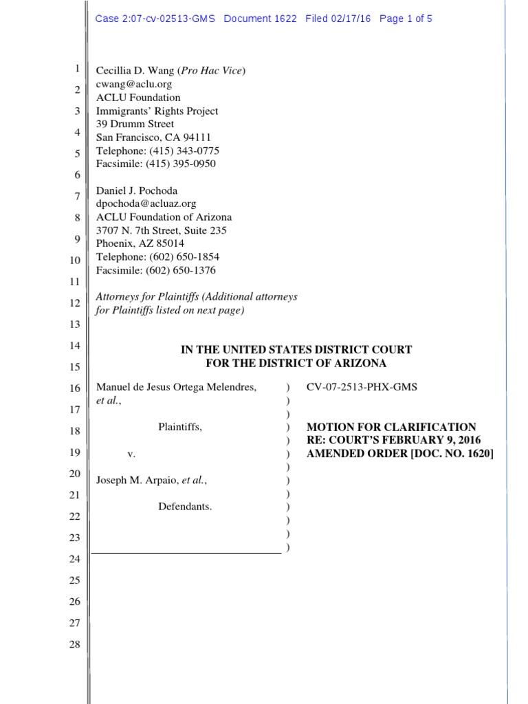 Melendres #1622 P Motion For Clarification | PDF | United States Law ...