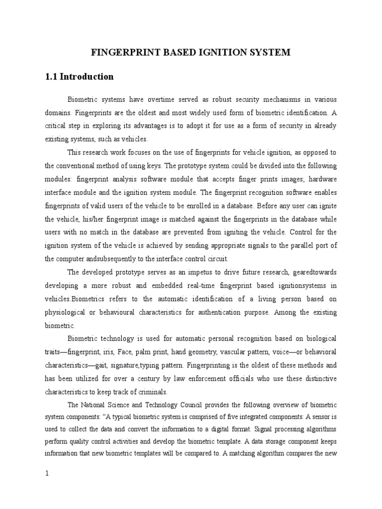 Fingerprint Based Ignition System 01 | PDF | Microcontroller | Biometrics