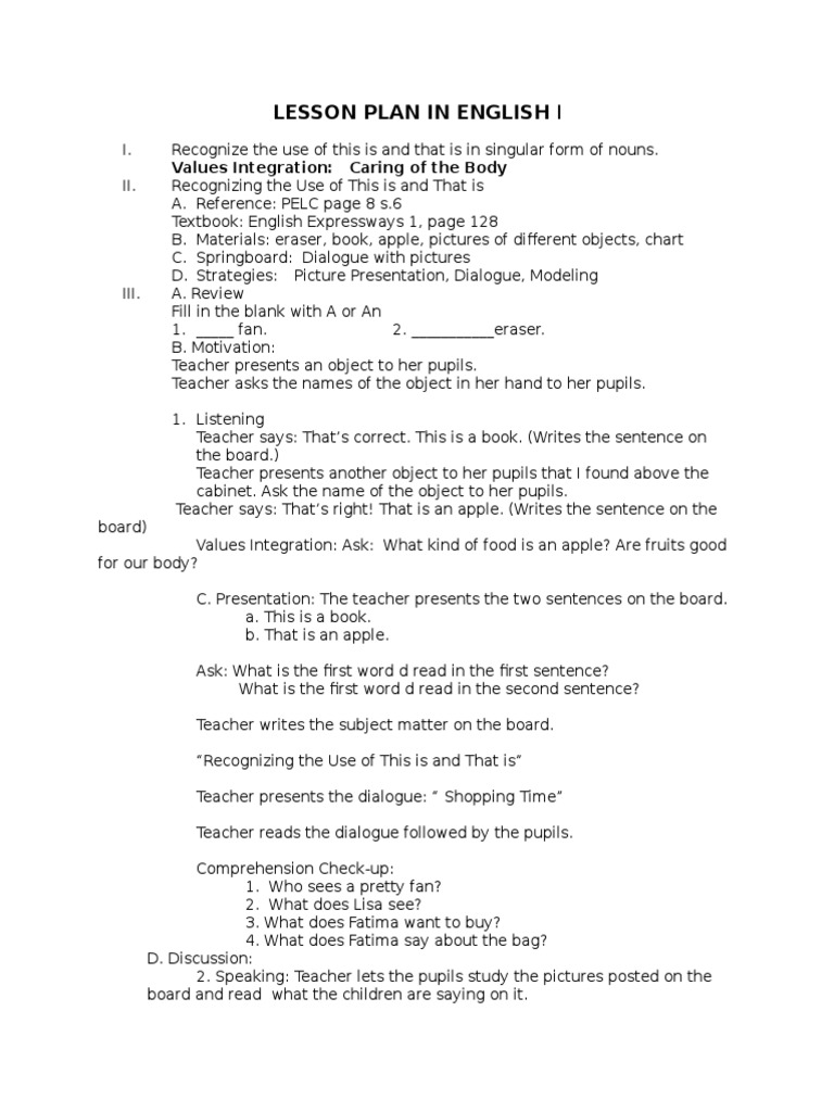 This Is That Is Lesson Plan English 1 | PDF | Lesson Plan | English Language