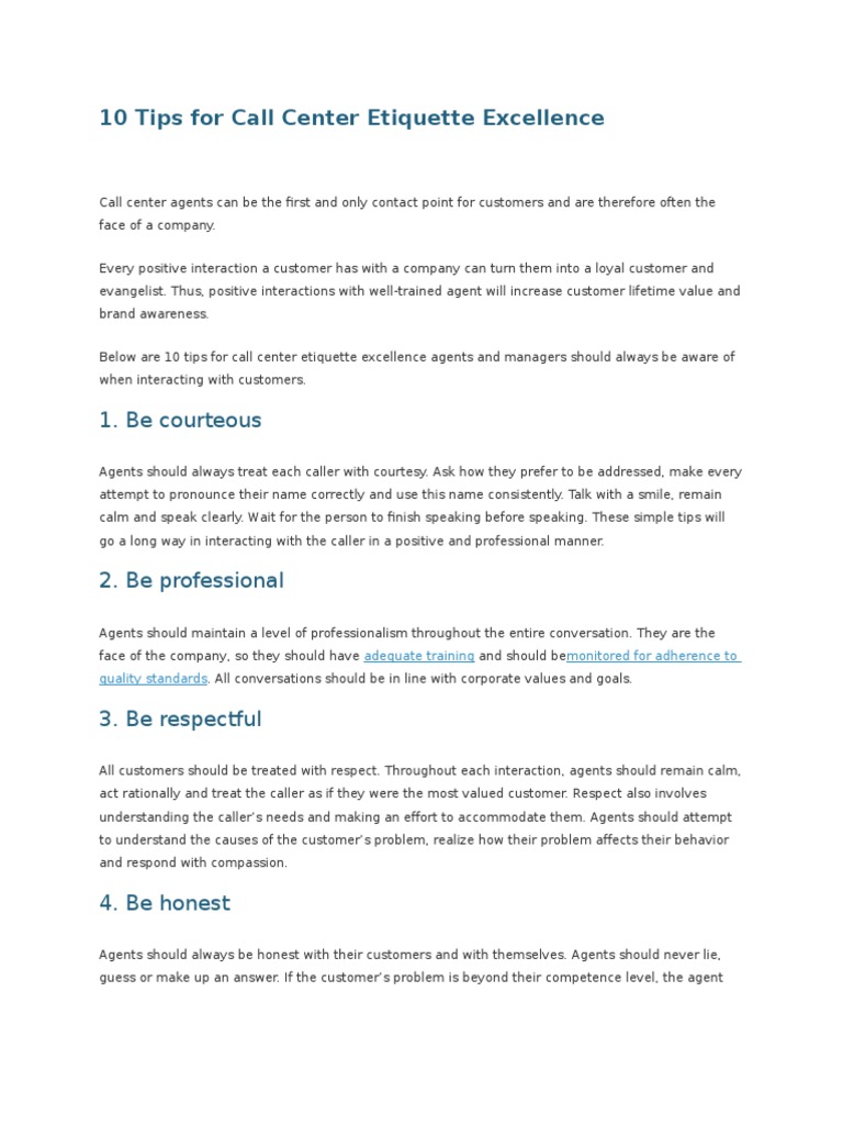 Call Center Etiquette Best Practices | PDF | Call Centre | Interactive ...