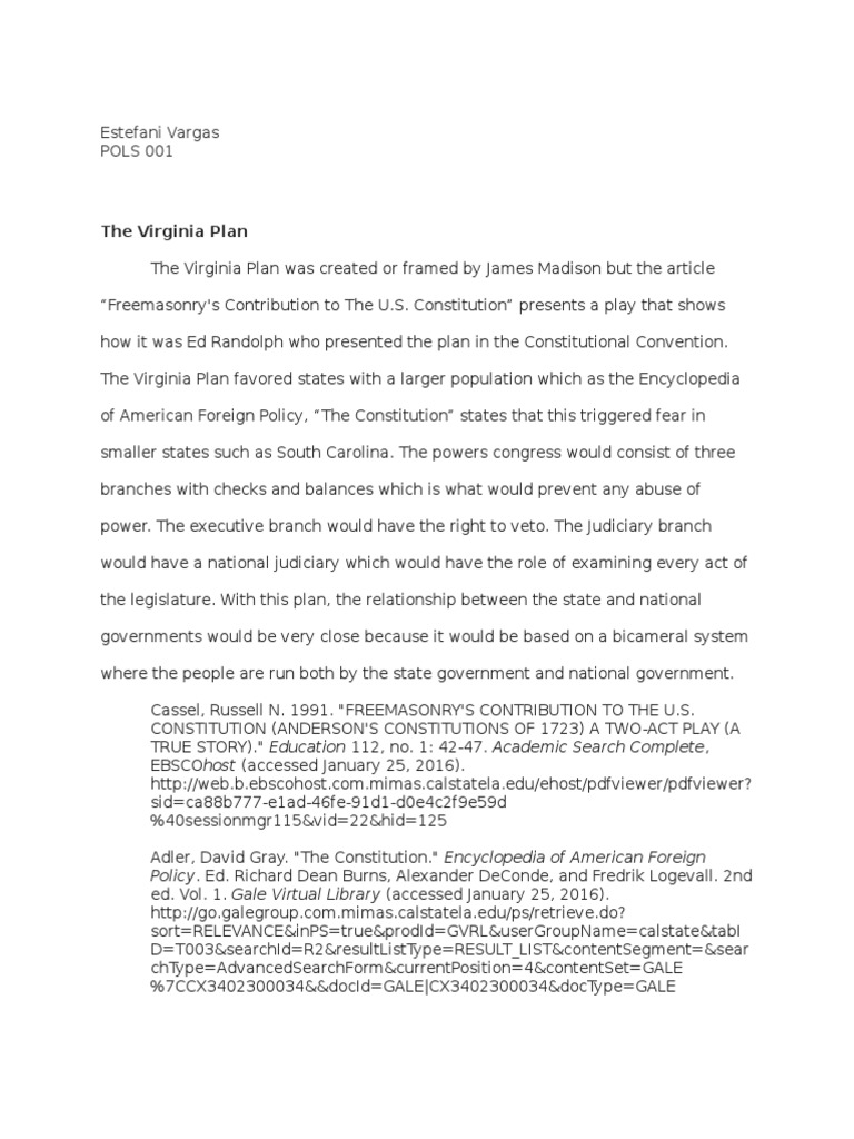 Virginia and New Jersey Plans Overview | PDF | Constitutional ...