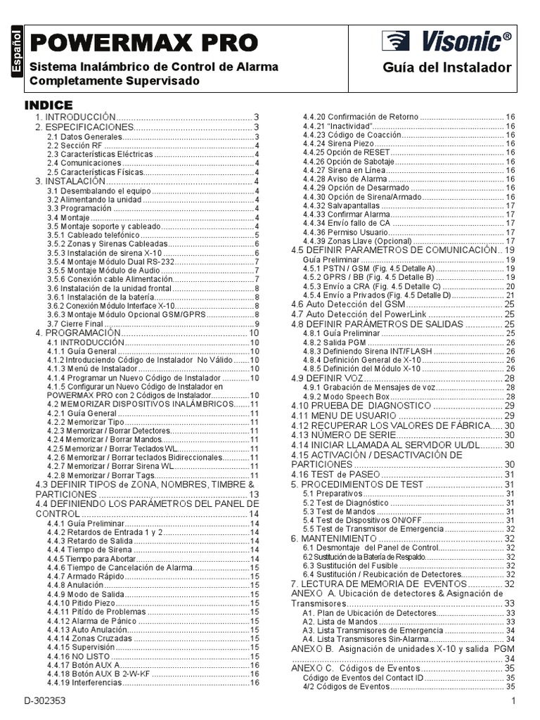 Manual Visonic Powermac Pro | PDF | Inalámbrico | paquete general de Radio sevicio