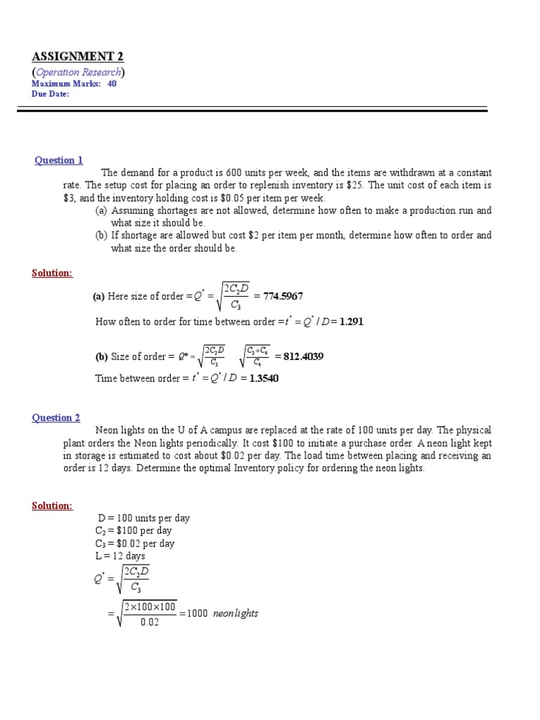 Assignment 02 Solution | PDF | Inventory | Economics