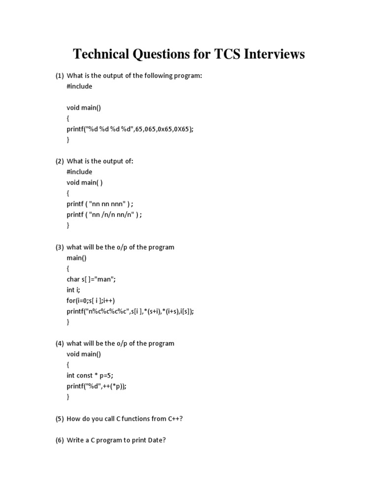 Technical Questions Asked In Tcs Interviews 1 Variable Computer Science Areas Of Computer
