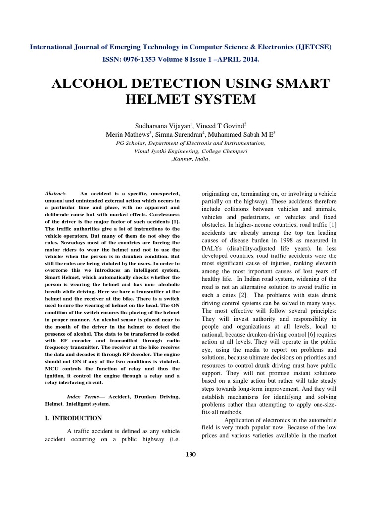 567alcohol Detection Using Smart Helmet System PDF | PDF | Relay ...