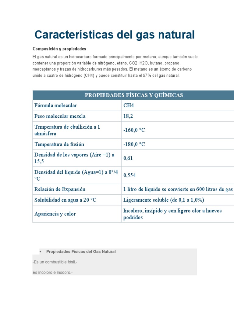 Características Del Gas Natural | PDF | Gases | Gas natural