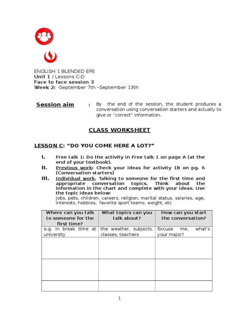 E1 Unit 1 - F2F Session 2 | PDF