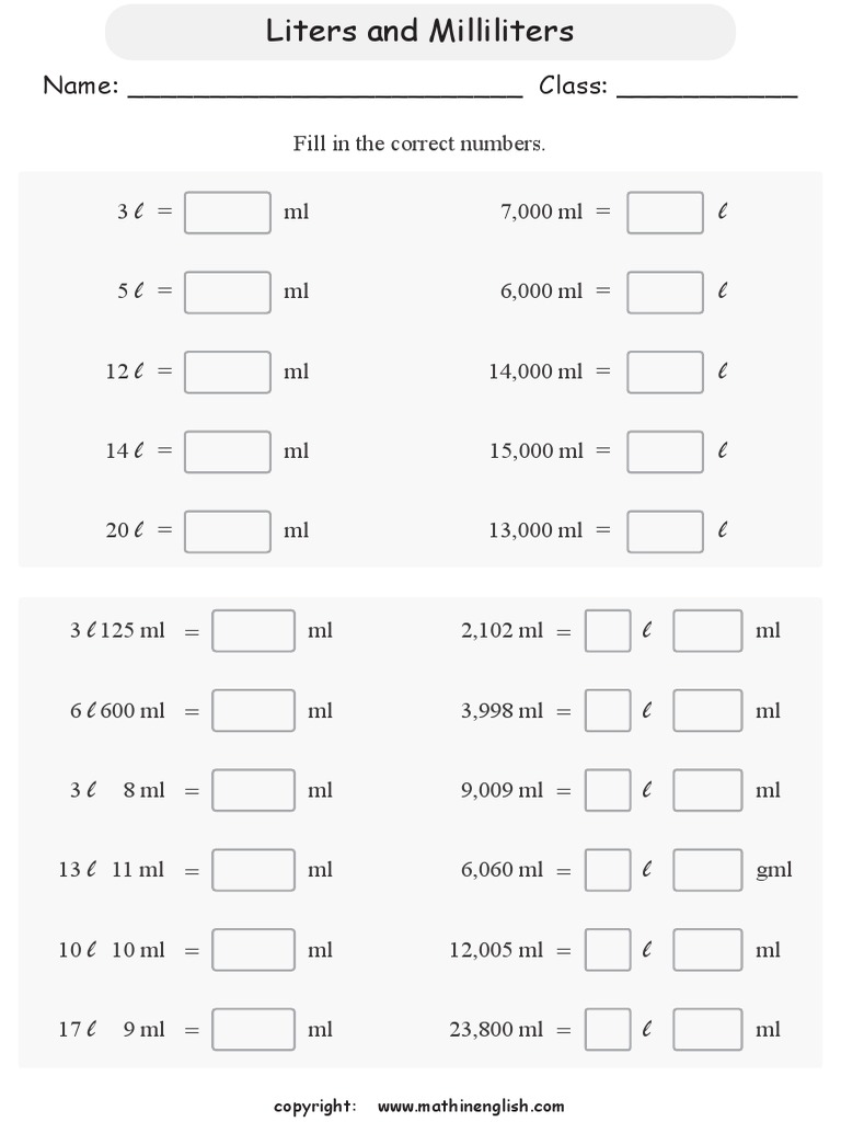 Liters and Milliliters Conversion Worksheet | PDF | Career & Growth ...