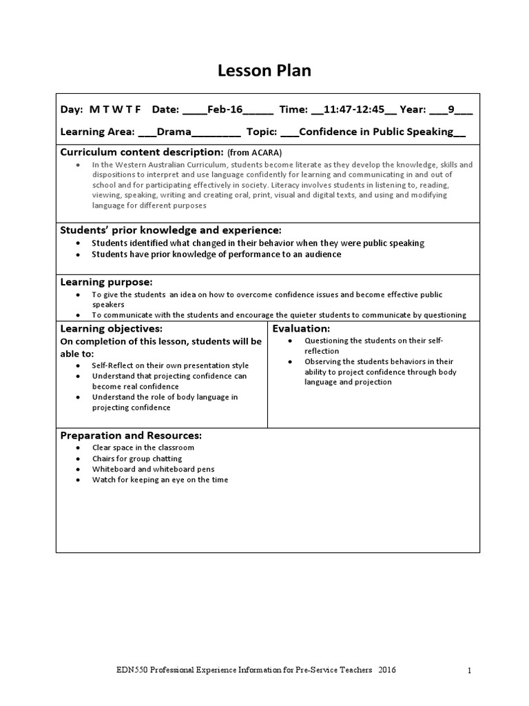 Public Speaking Confidence Lesson Plan | PDF | Public Speaking | Lesson ...