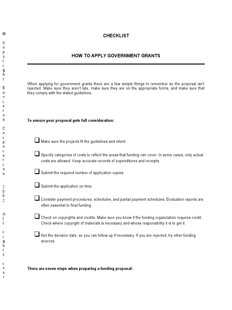 Checklist - How To Apply Government Grants | PDF | Copyright Law Of The ...