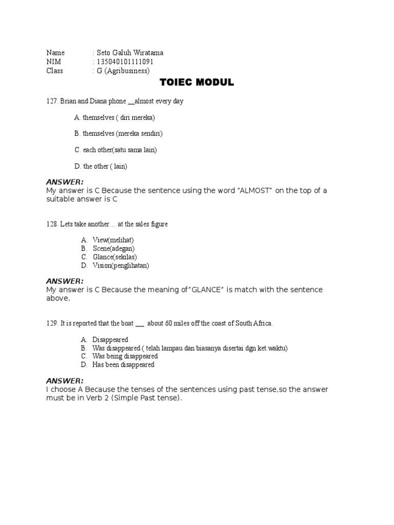 Toiec Modul | PDF | Question | Verb