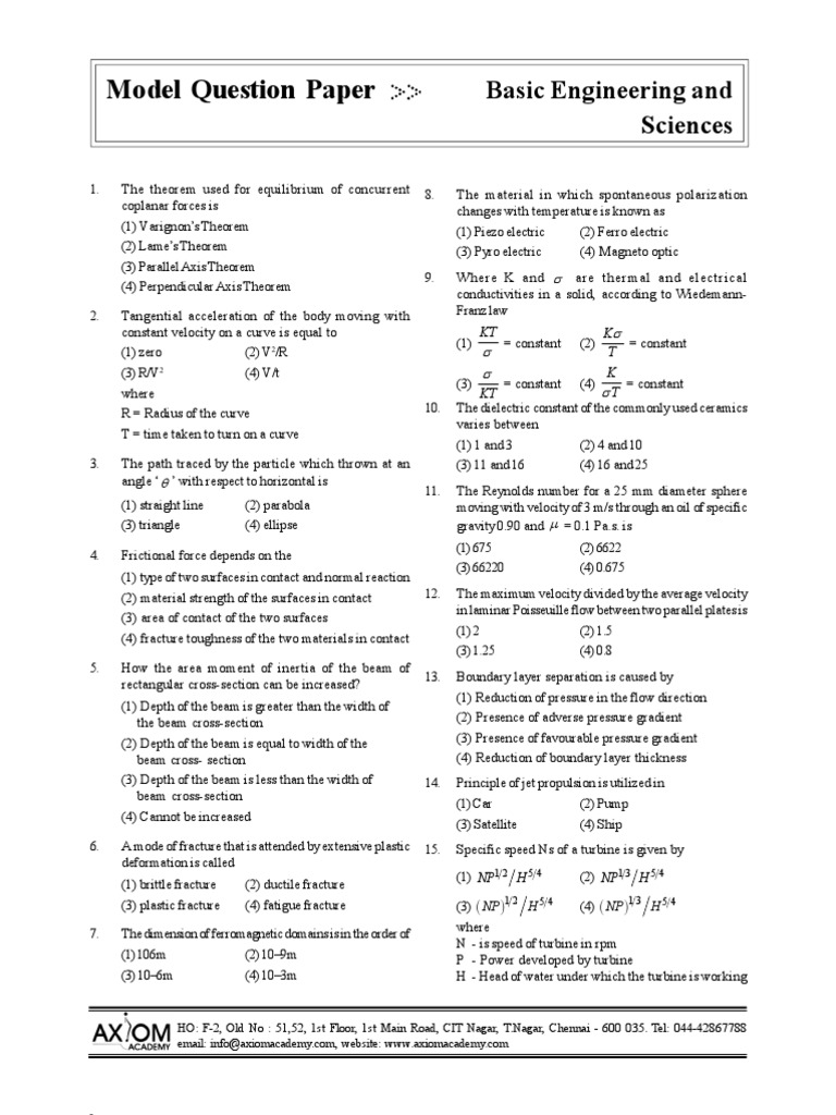 Engineering Science Quiz Questions | PDF | Fracture | Boundary Layer
