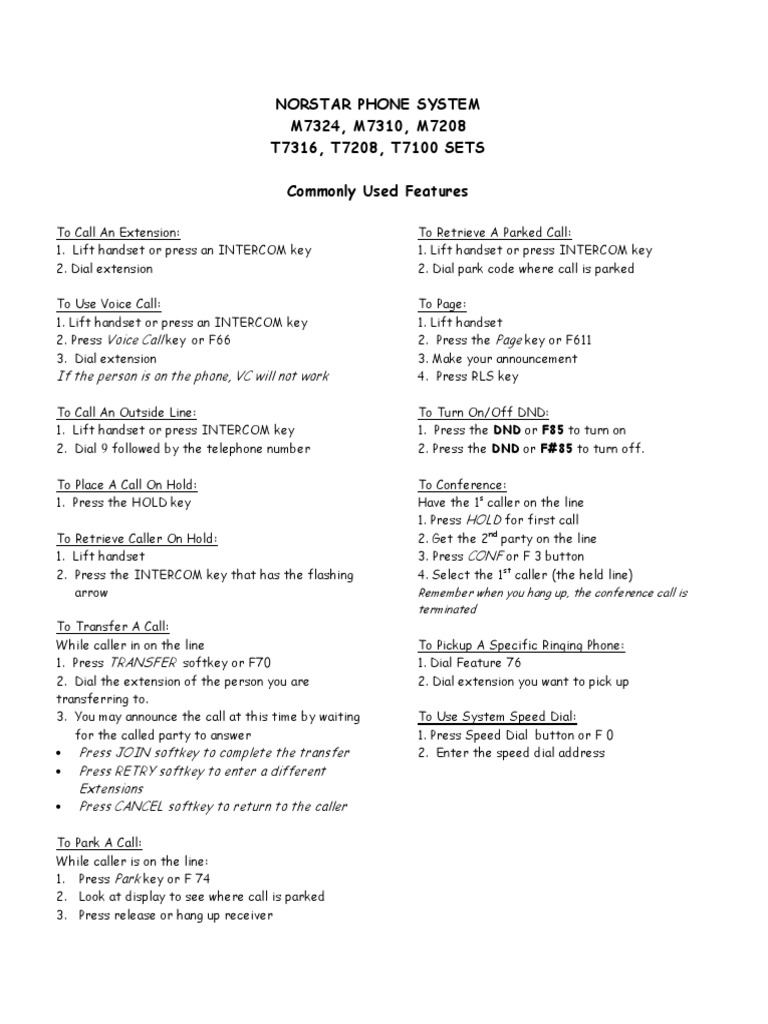 Norstar Cheat Sheet Nortel networks phones | Voicemail | Email