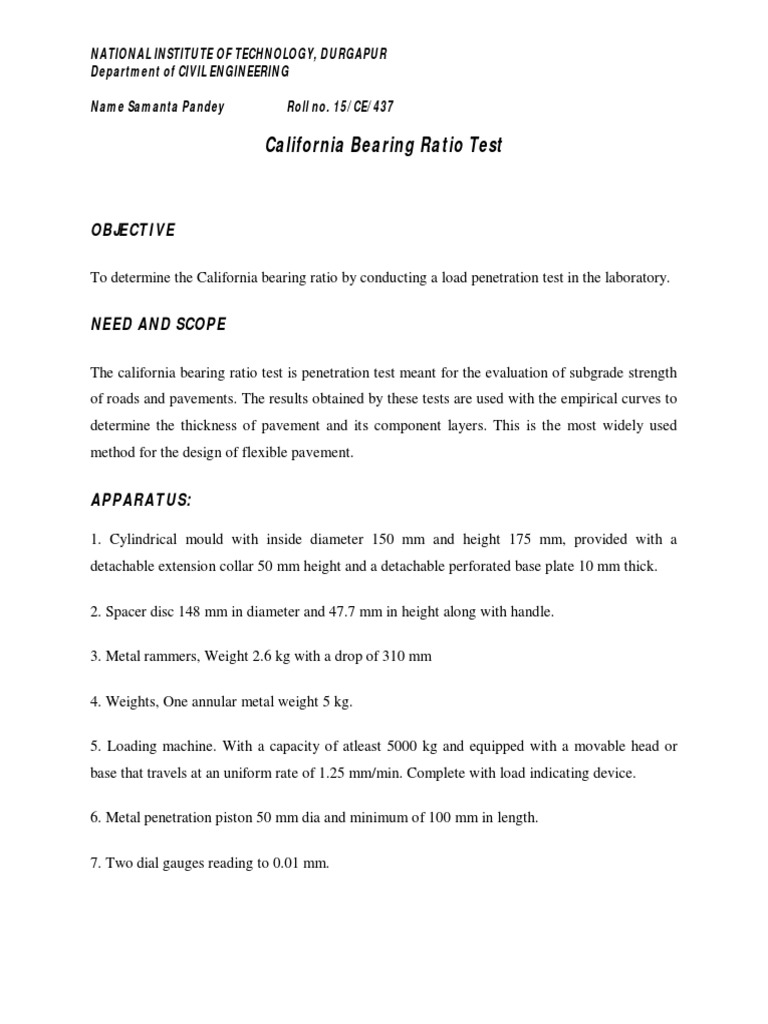 CBR Test Report | PDF | Mechanical Engineering | Engineering