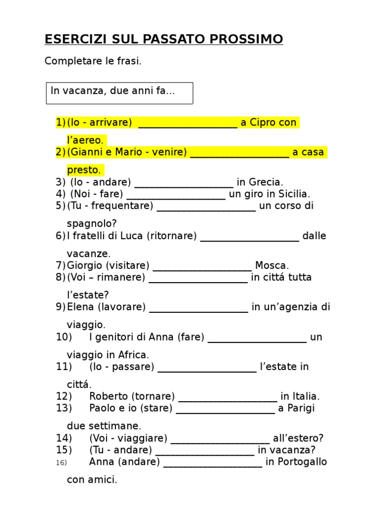 11 - esercizi sul passato prossimo