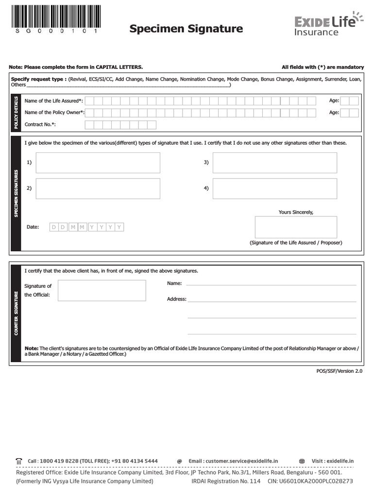 Specimen Signature Form Template | PDF