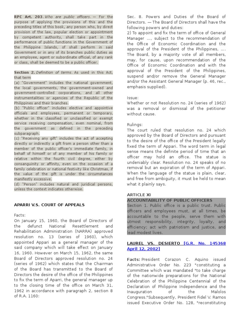 RPC Art. 203. Who Are Public Officers. - For The | PDF | Corazon Aquino ...