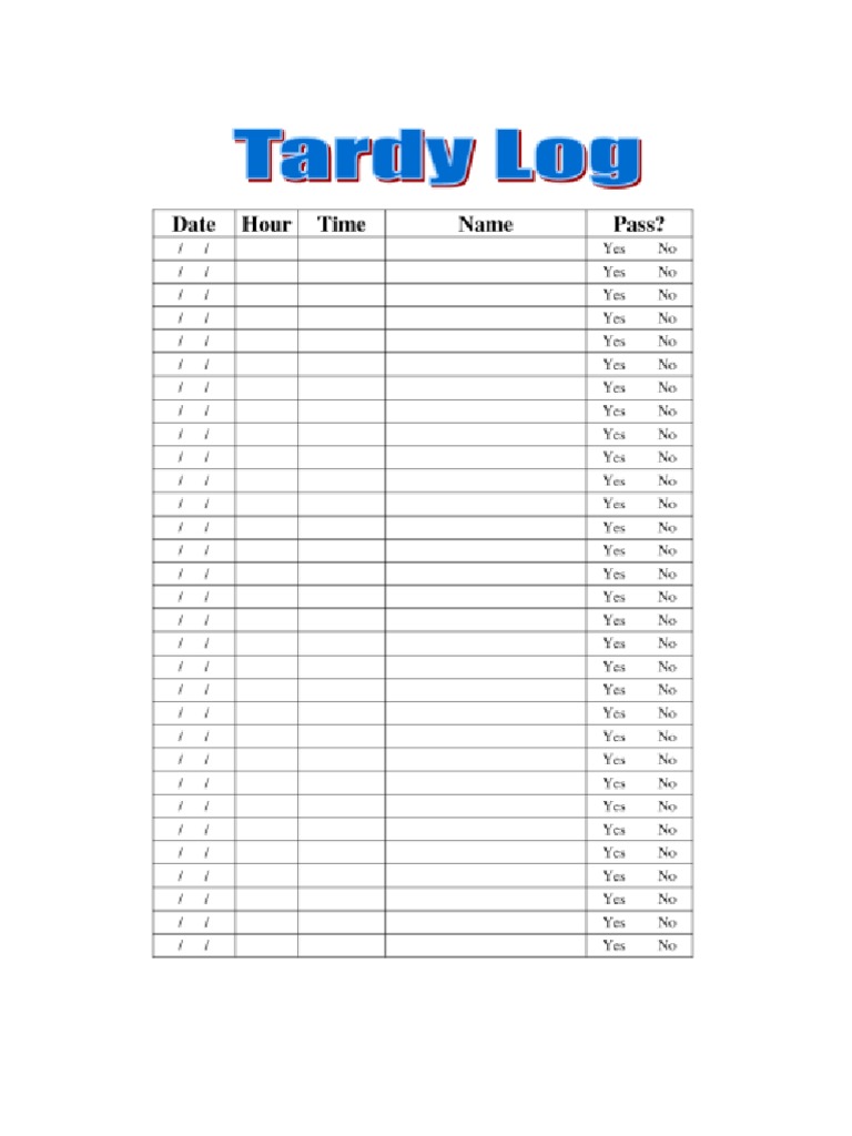Example - Tardy Log | PDF