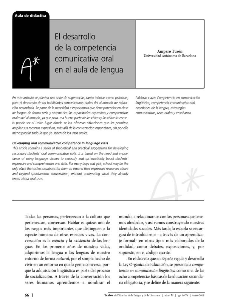 Tusón, A. (2011) El Desarrollo de La Competencia Comunicativa Oral en ...