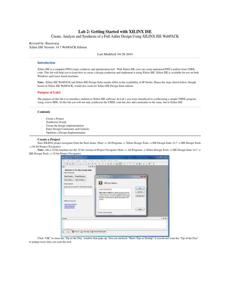 Lab 2: Getting Started With Xilinx Ise: Create, Analyze and Synthesis of A Full Adder Design ...