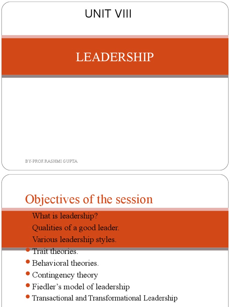 Unit Viii Leadership | PDF | Leadership | Transformational Leadership