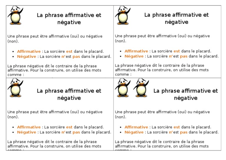 Ce1 Leçon Grammaire La Phrase Affirmative Et Négative | PDF