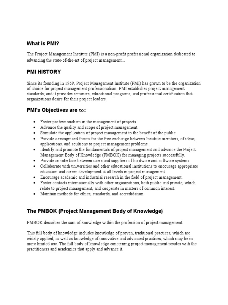 What Is PMI | PDF | Project Management | Risk Management