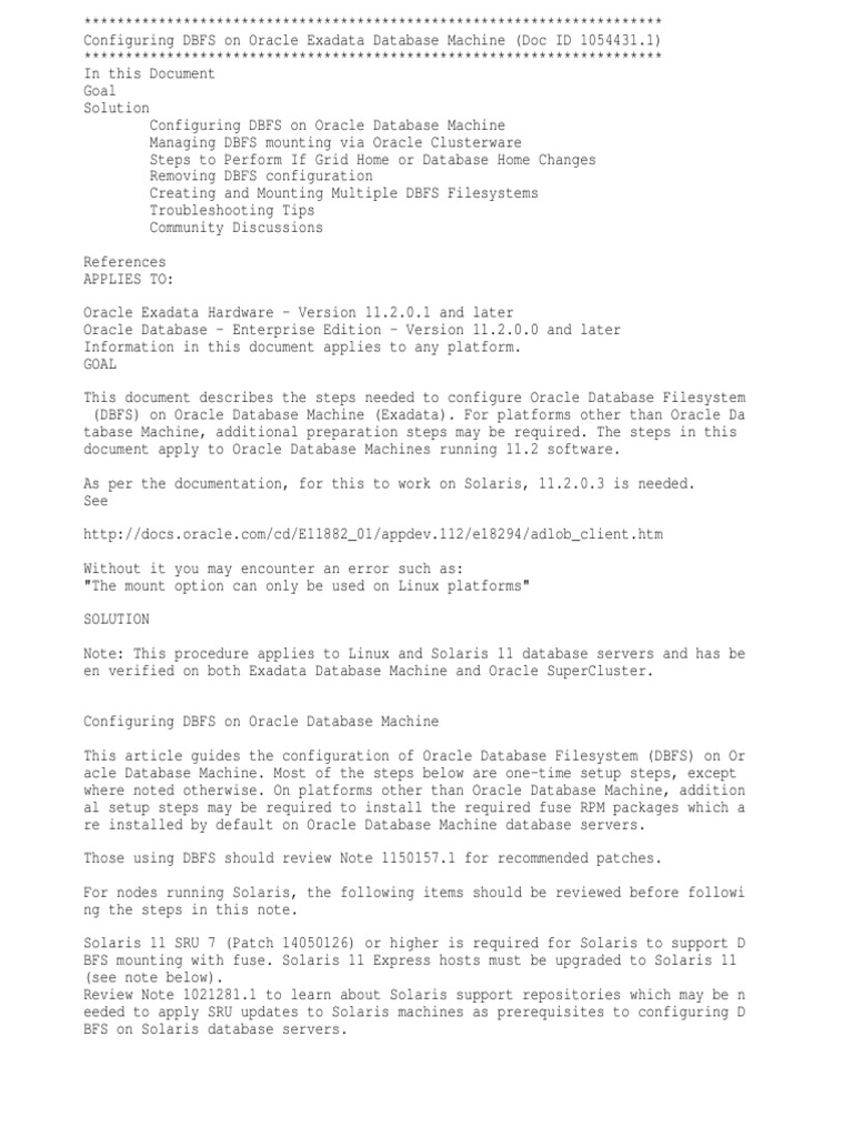 Configuring DBFS On Oracle Exadata Database Machine-Doc Id 1054431 | PDF | File System | Databases