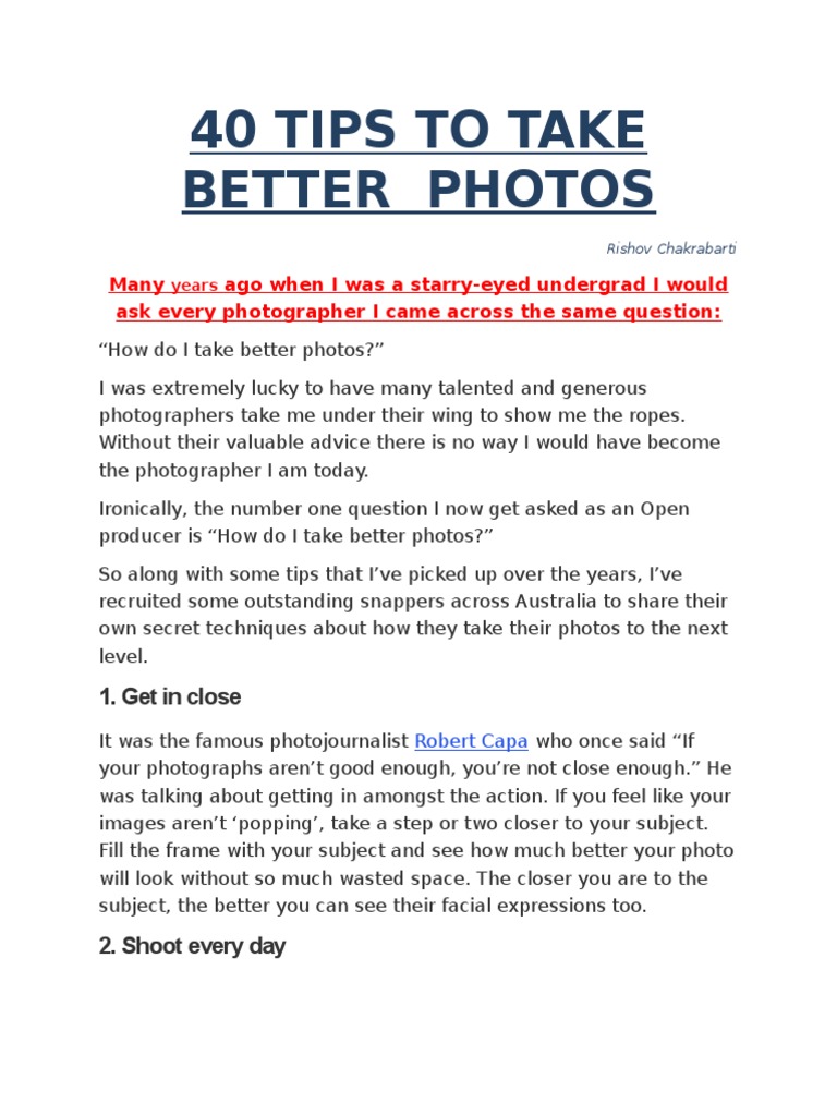40 Tips To Take Better Photographs | PDF | Film Speed | Shutter Speed