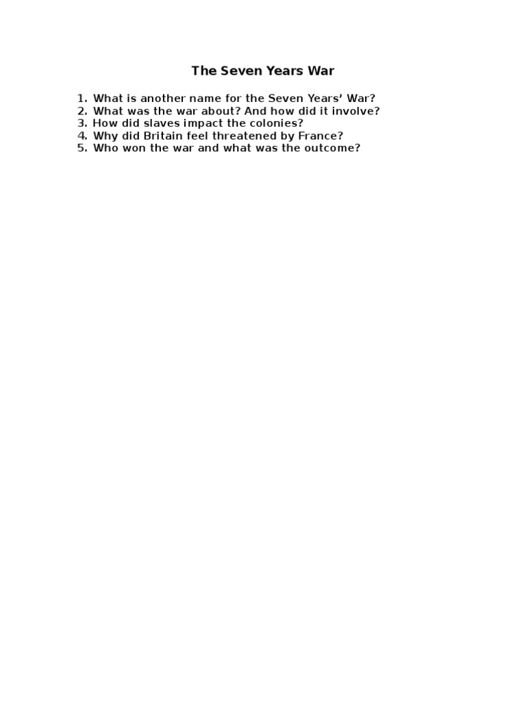 Seven Years' War: Key Questions | PDF