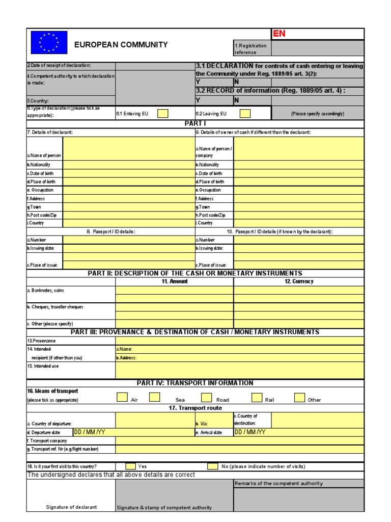 Declaration Form en | Currency | Money
