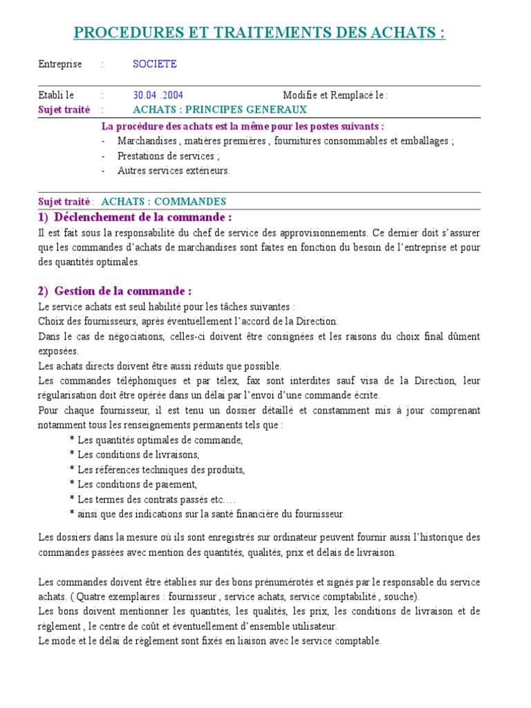 Procédures d'Achats et de Gestion | PDF | Facture | Comptabilité