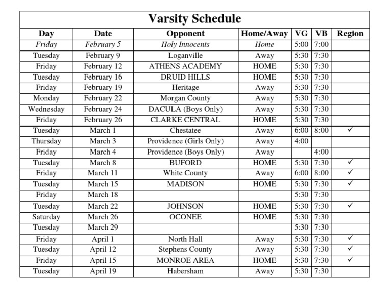 Varsity Schedule | PDF