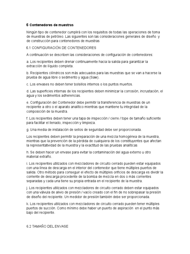 Resumen API MPMS Chapter 8.3 | PDF | Botella | Agua