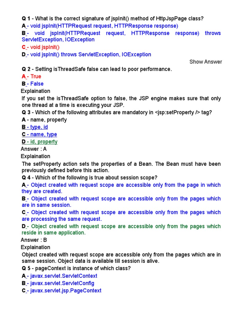 JSP mcq-1 | PDF | Java Server Pages | Java Servlet