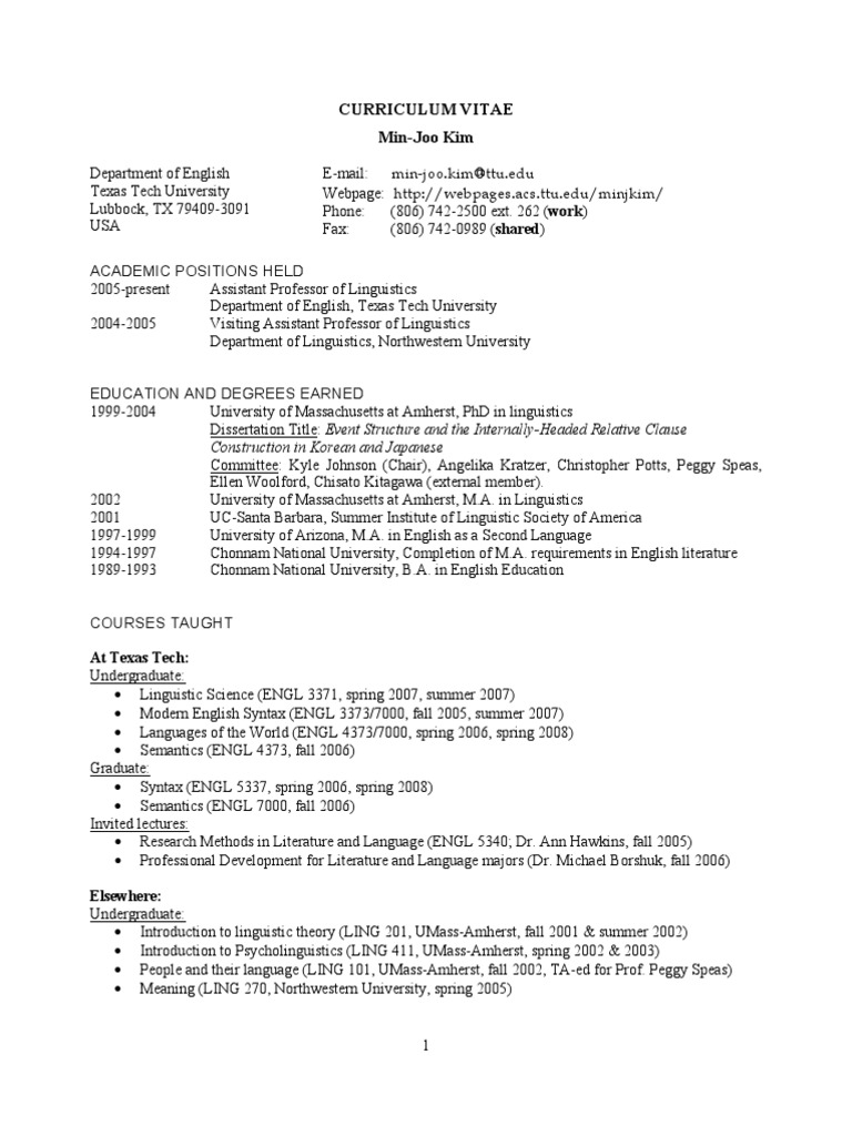 CV | Linguistics | English Language