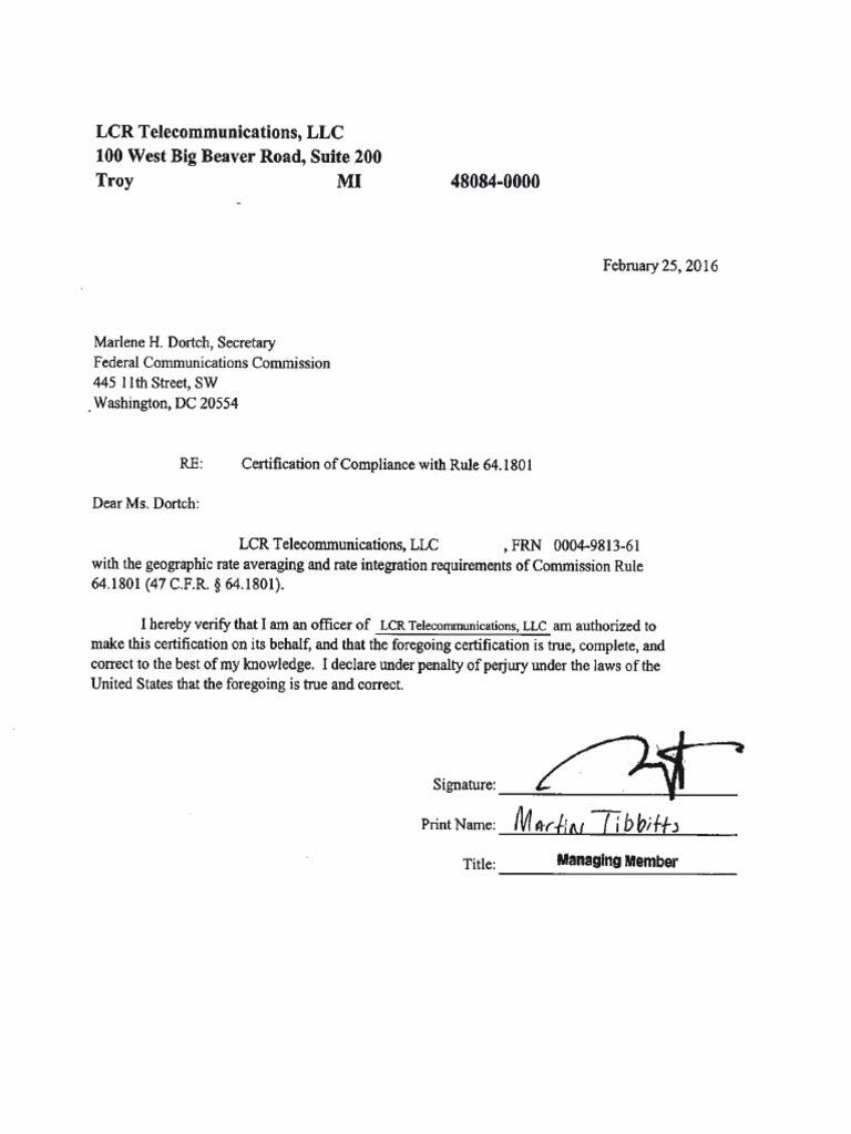 LCR FCC Certification of Compliance PDF | PDF | Password | Email