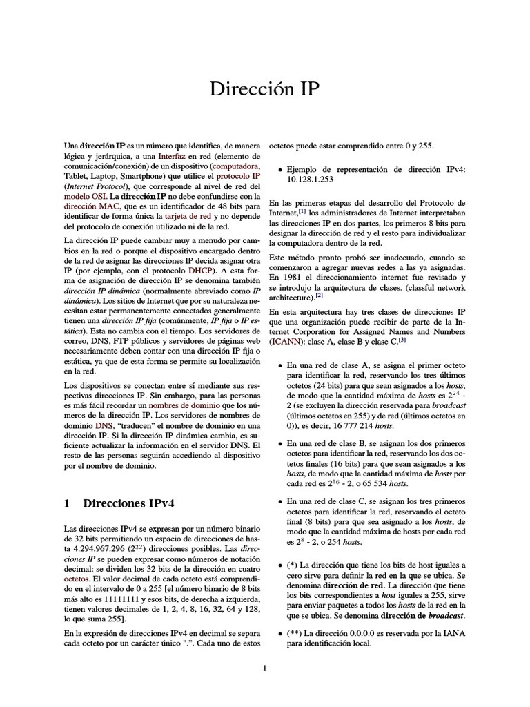 Dirección IP PDF | PDF | Dirección IP | Protocolos de internet
