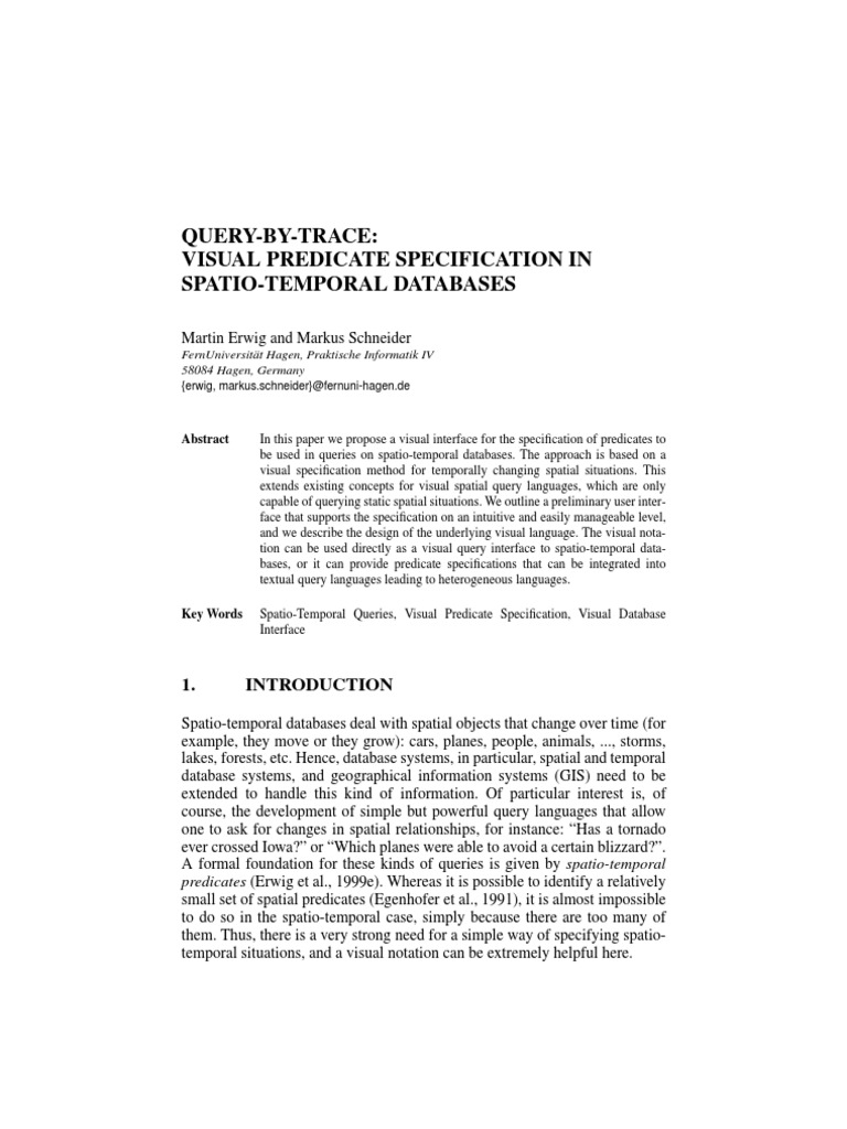 Query-By-Trace: Visual Predicate Specification in Spatio-Temporal Databases | PDF | Databases ...