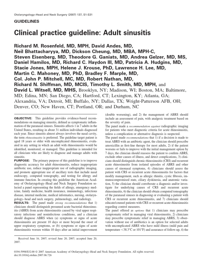 Adult Sinusitis Guideline | Evidence Based Medicine | Systematic Review