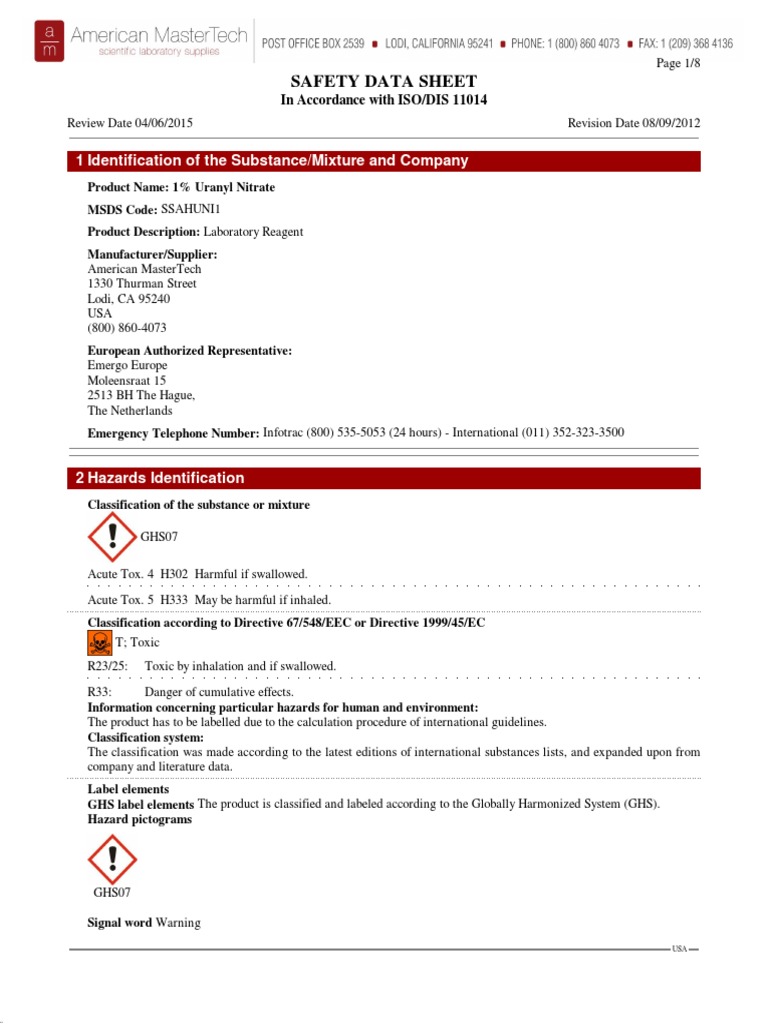 Uranium Nitrate Msds | Safety | Chemistry