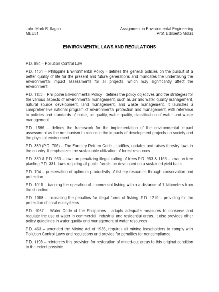 Environmental Laws and Regulations | Download Free PDF | Environmental ...