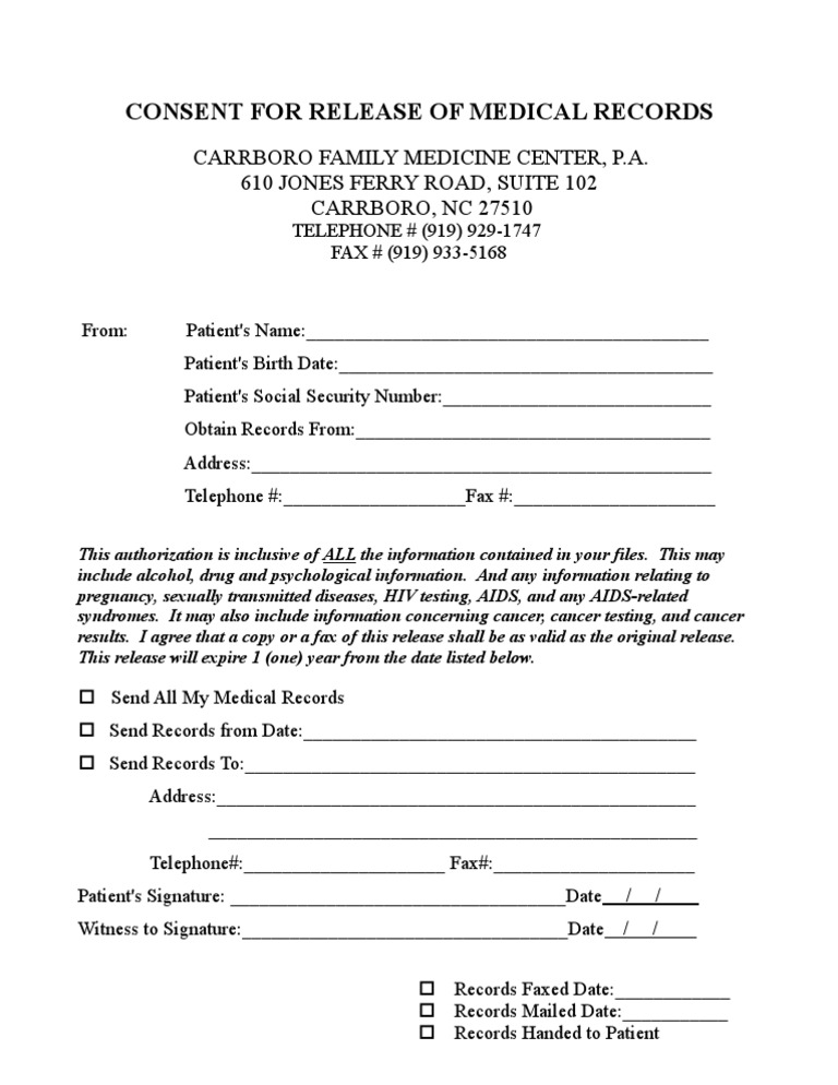 Consent For Release of Medical Records | PDF